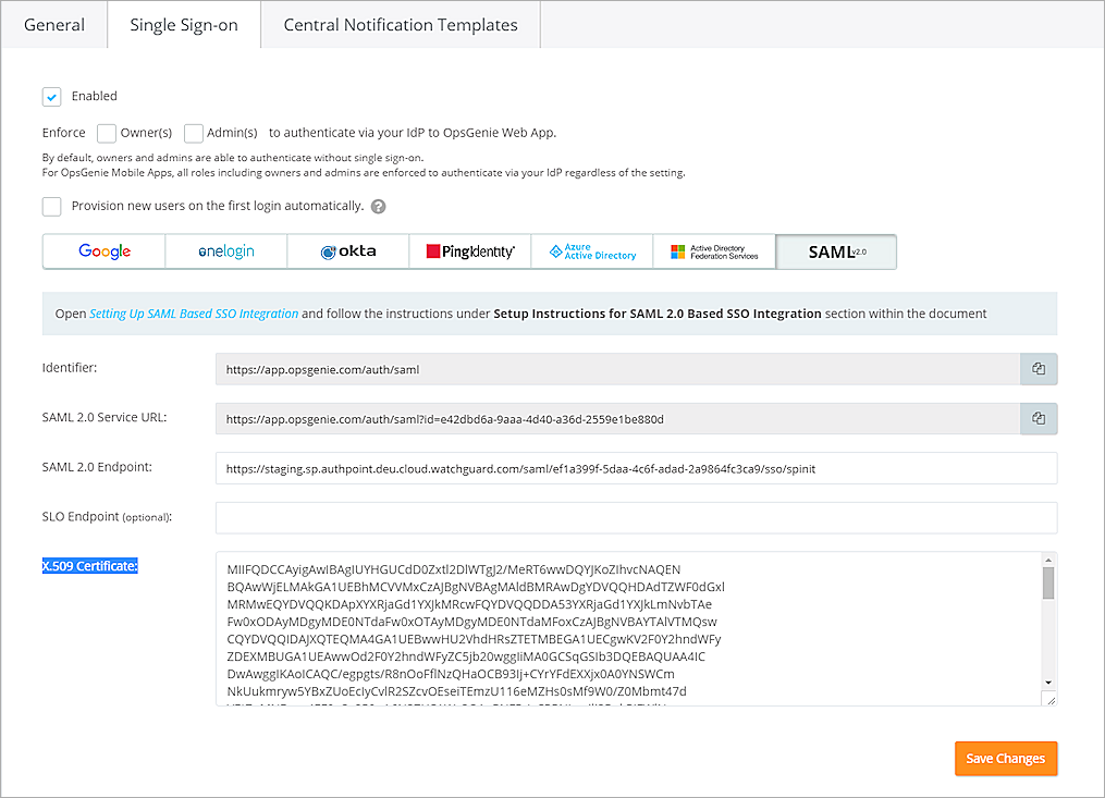 OpsGenie Integration with AuthPoint